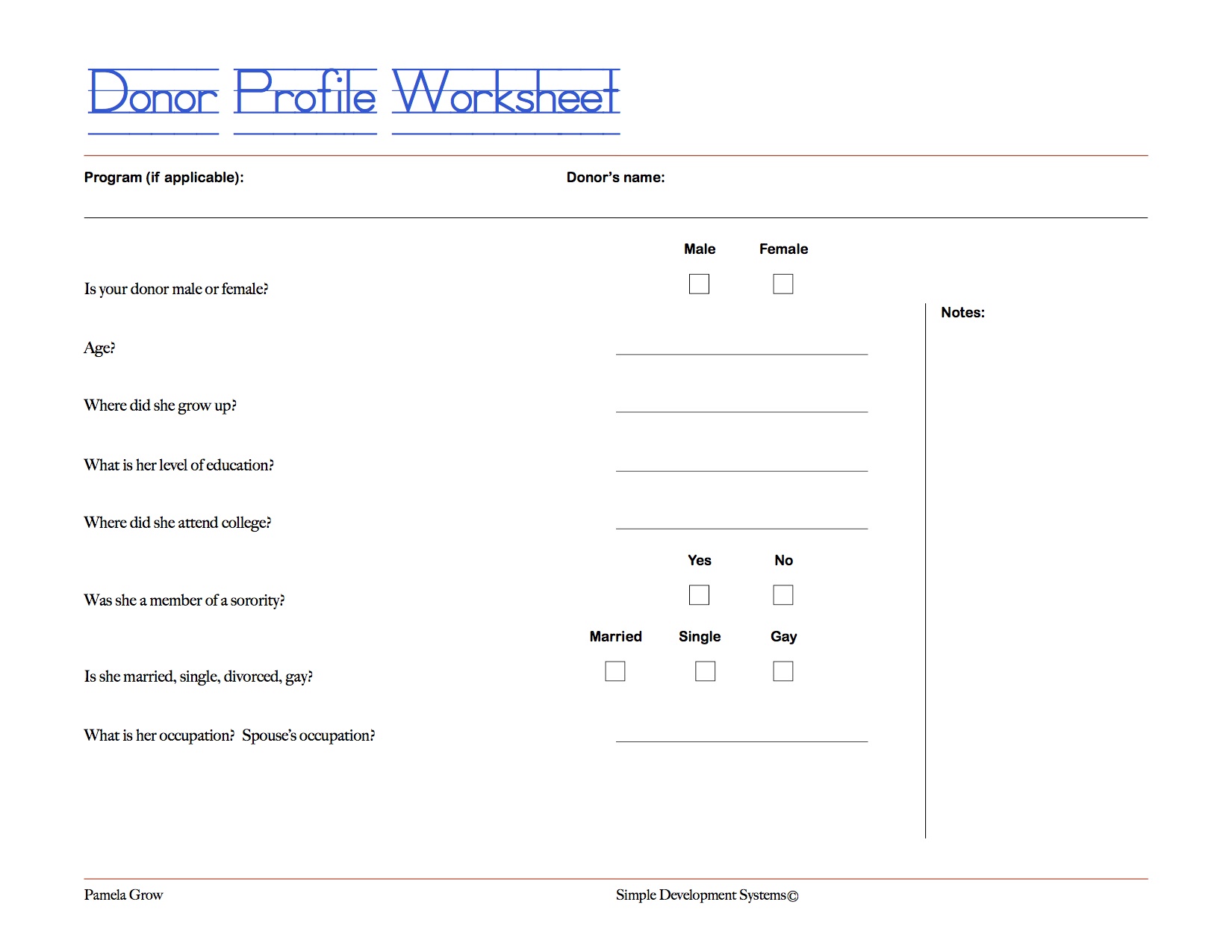DonorProfile Worksheet | Pamela Grow